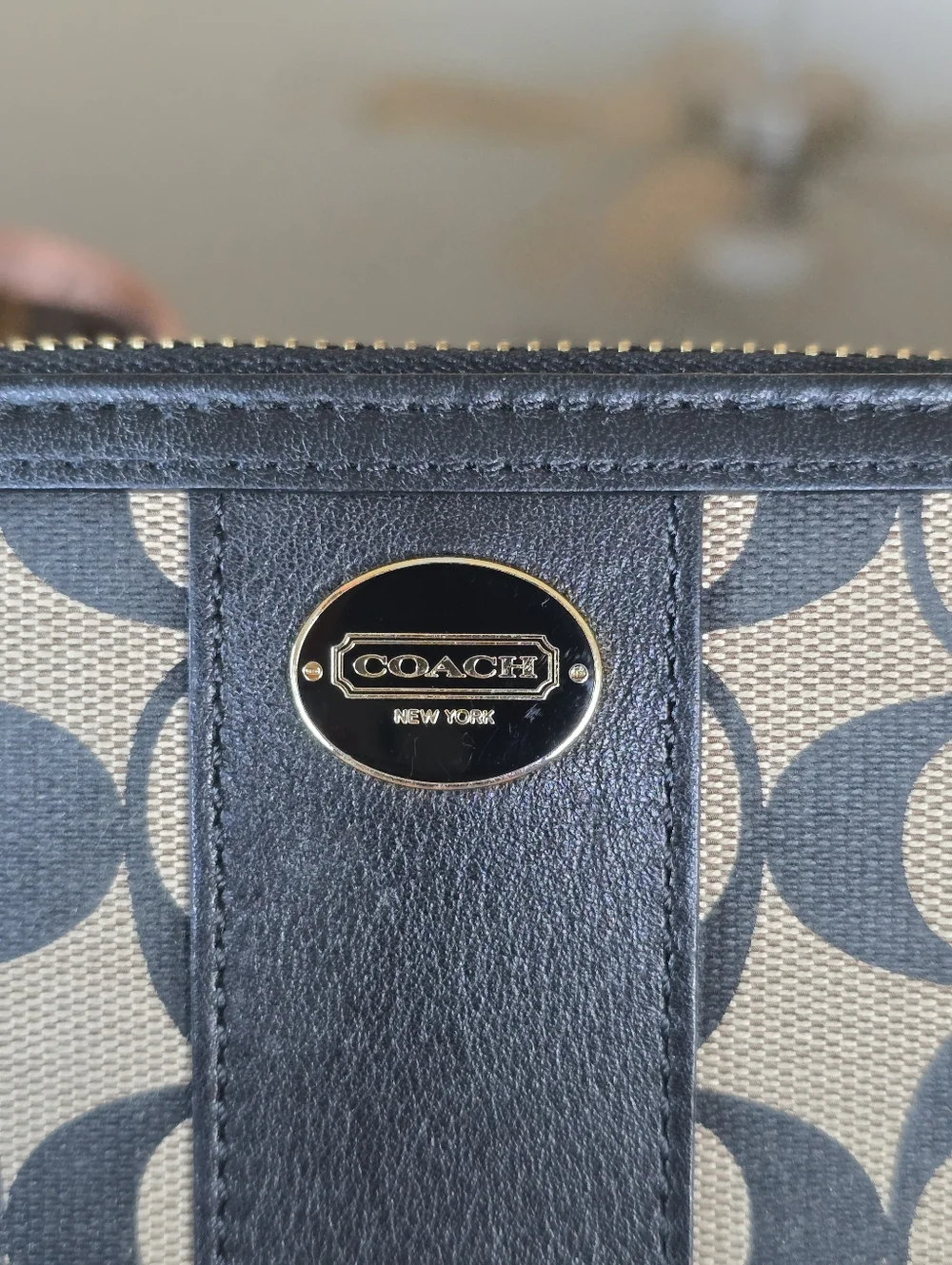 Coach | Bags | Coach C Signature Stripe Black And Tan Canvas And ...
